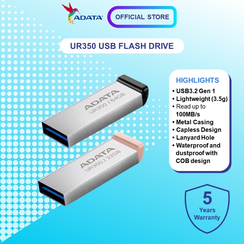 ADATA UFD USB 3.2 UR350 Lightweight Metal/Metal Gold (32GB/64GB/128GB ...