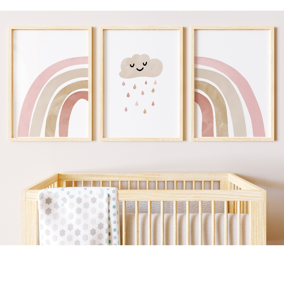 Set of 3 frame rainbow & cloud in Boho Dusty Pink theme (Nursery Series ...