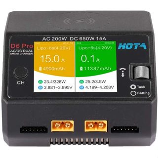 HOTA D6 Pro AC 200W DC 650W 15A 1-6S Dual Channel Smart Charger with ...