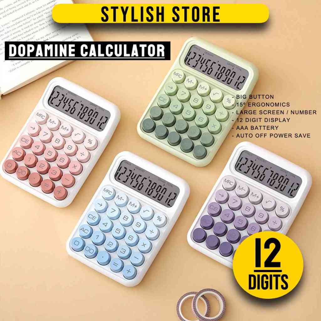 Dopamine Calculator 12 Digit Stylish Kalkulator Big Button Mechanical ...