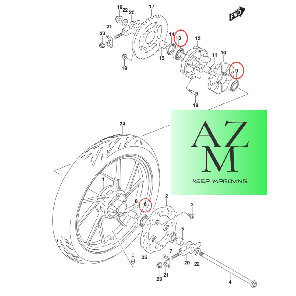 SUZUKI RAIDER R150 FI REAR WHEEL BEARING ( REAR HUB / REAR SPROCKET ...