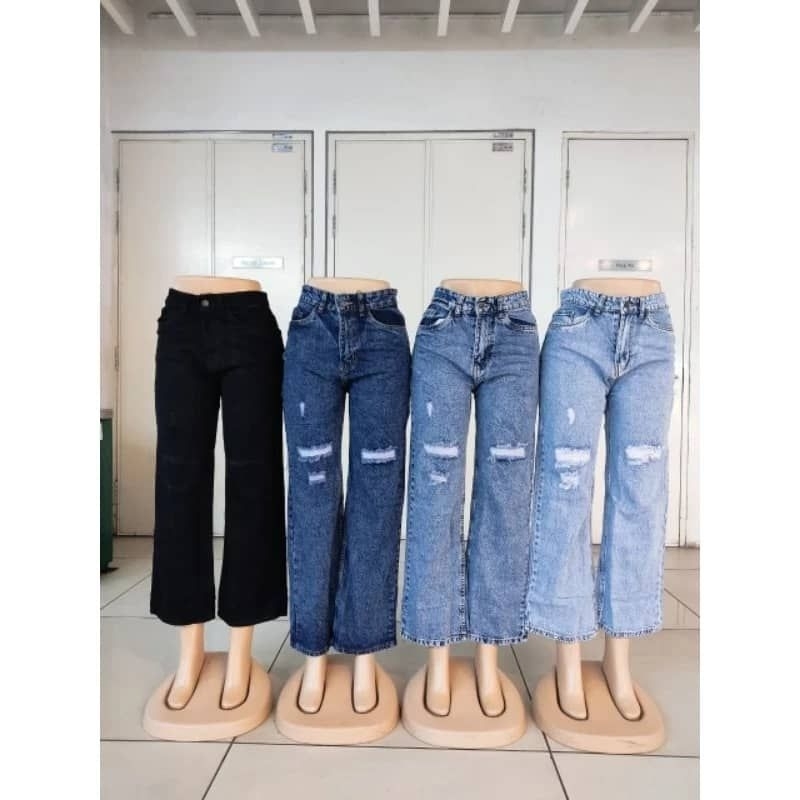 New design women's denim Acid wash wide Leg Koyak jeans Kain tabal dan ...