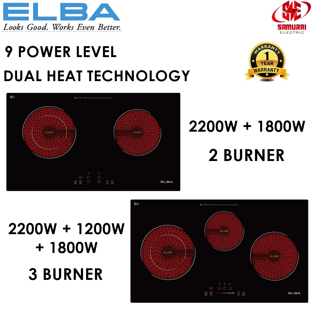 Elba Built-In Ceramic Hob 2200 Watt + 1800 Watt ECHQ7032ST(BK)/ 2200 ...