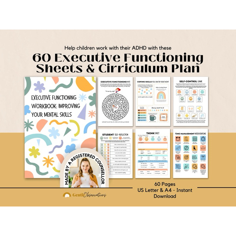 Executive Functioning Worksheets for Kids, ADHD Therapy Resources, ADHD ...