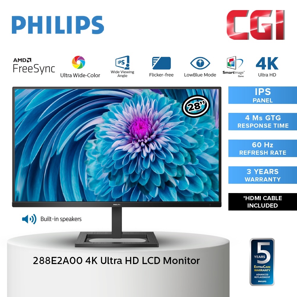 Philips 28" 288E2A IPS 4K UHD 60Hz 4ms Freesync Ultra Wide Color ...