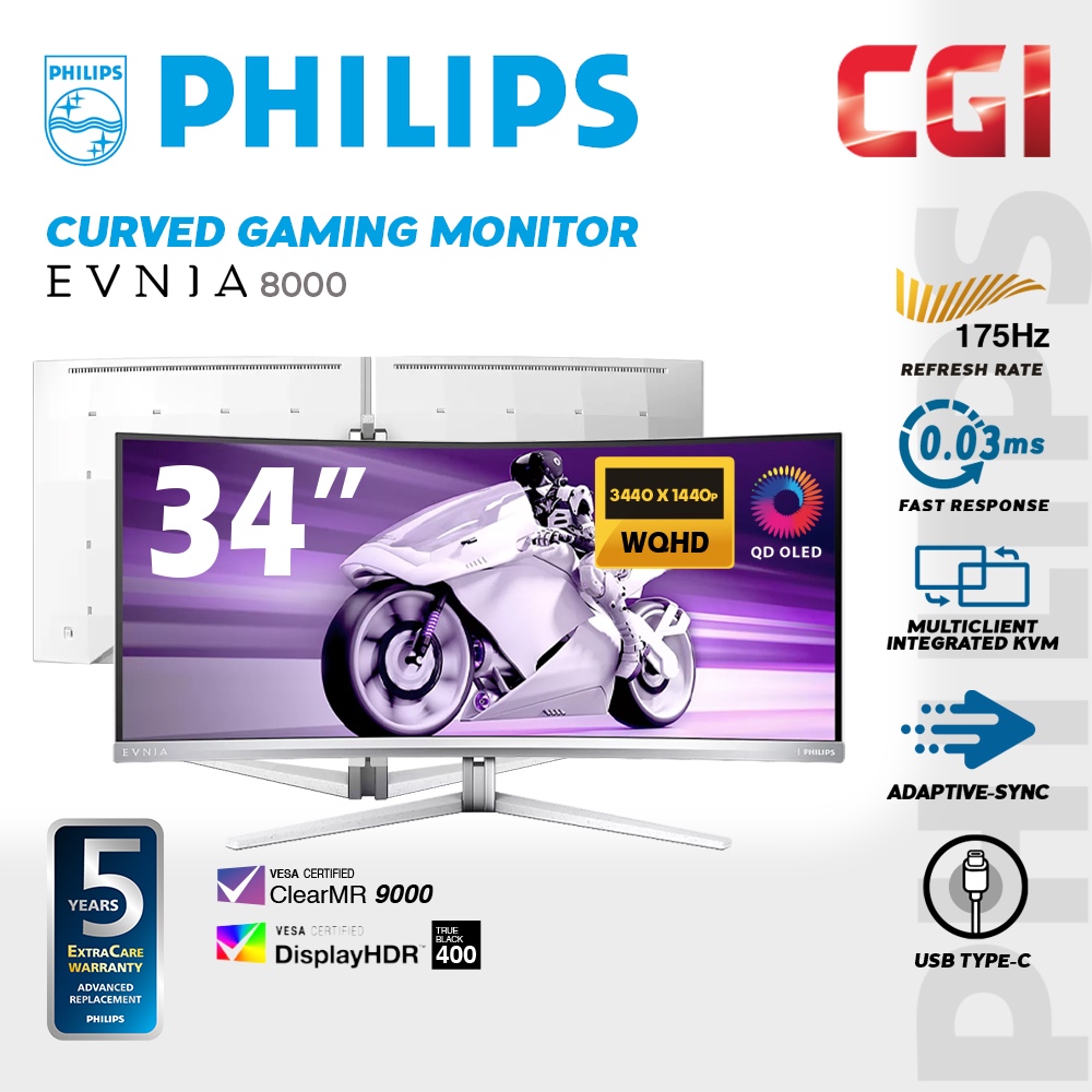 Philips 34'' Evnia 34M2C8600/27 QD OLED WQHD AMD Freesync 175Hz 0.03ms ...