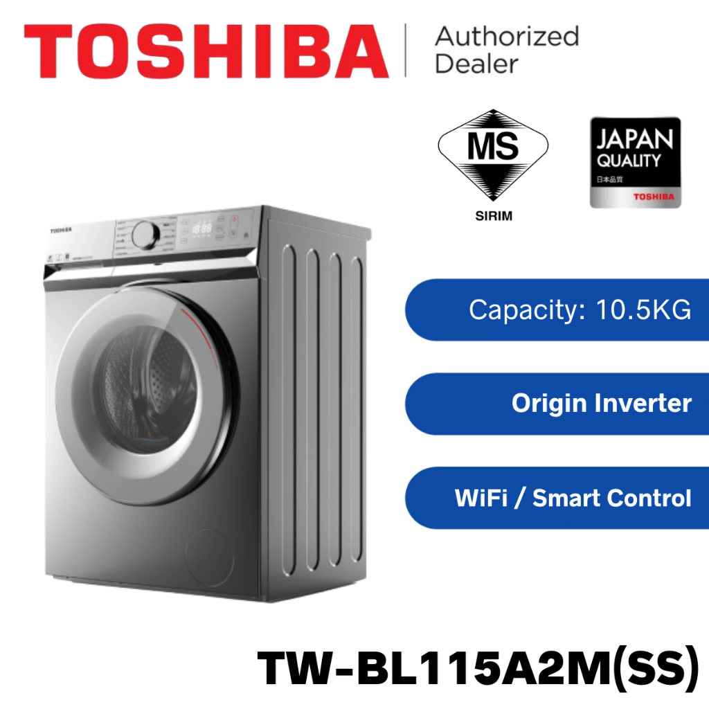 [FREE SHIPPING] Toshiba 10.5KG Origin Inverter Front Load Washing Machine TW-BL115A2M(SS) / Wifi ...