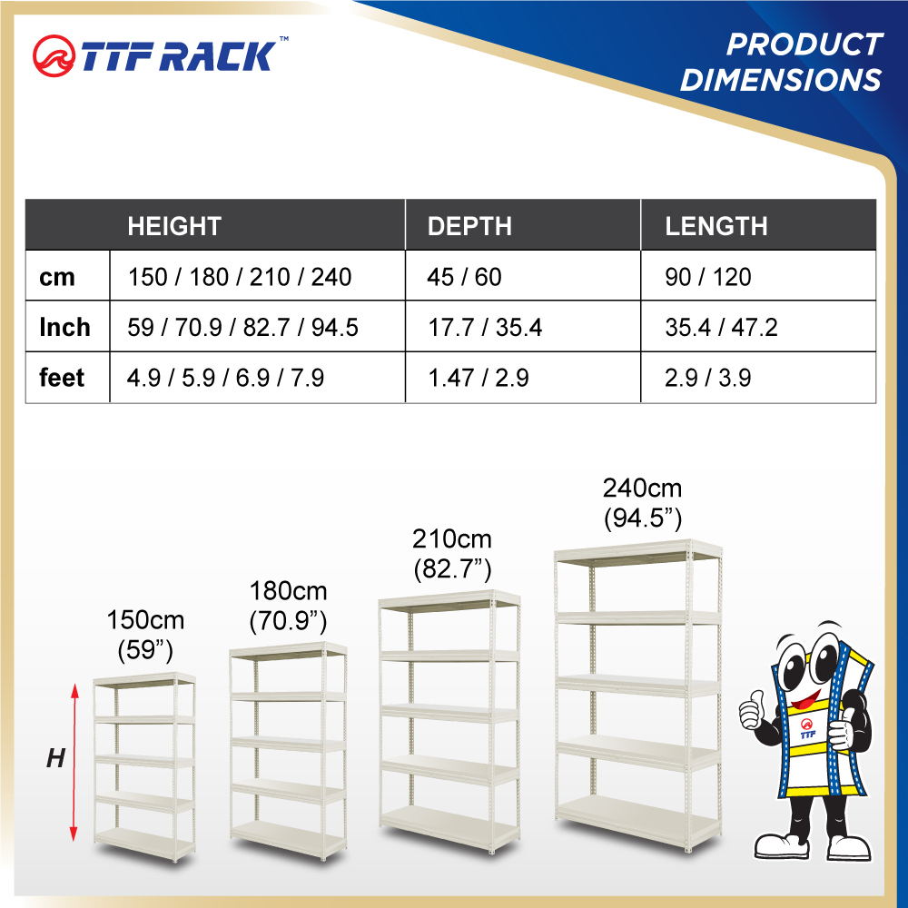 TTF Rack™ VITAL METAL RACK H150-240cm D45-60cm Full Metal Rack Steel ...
