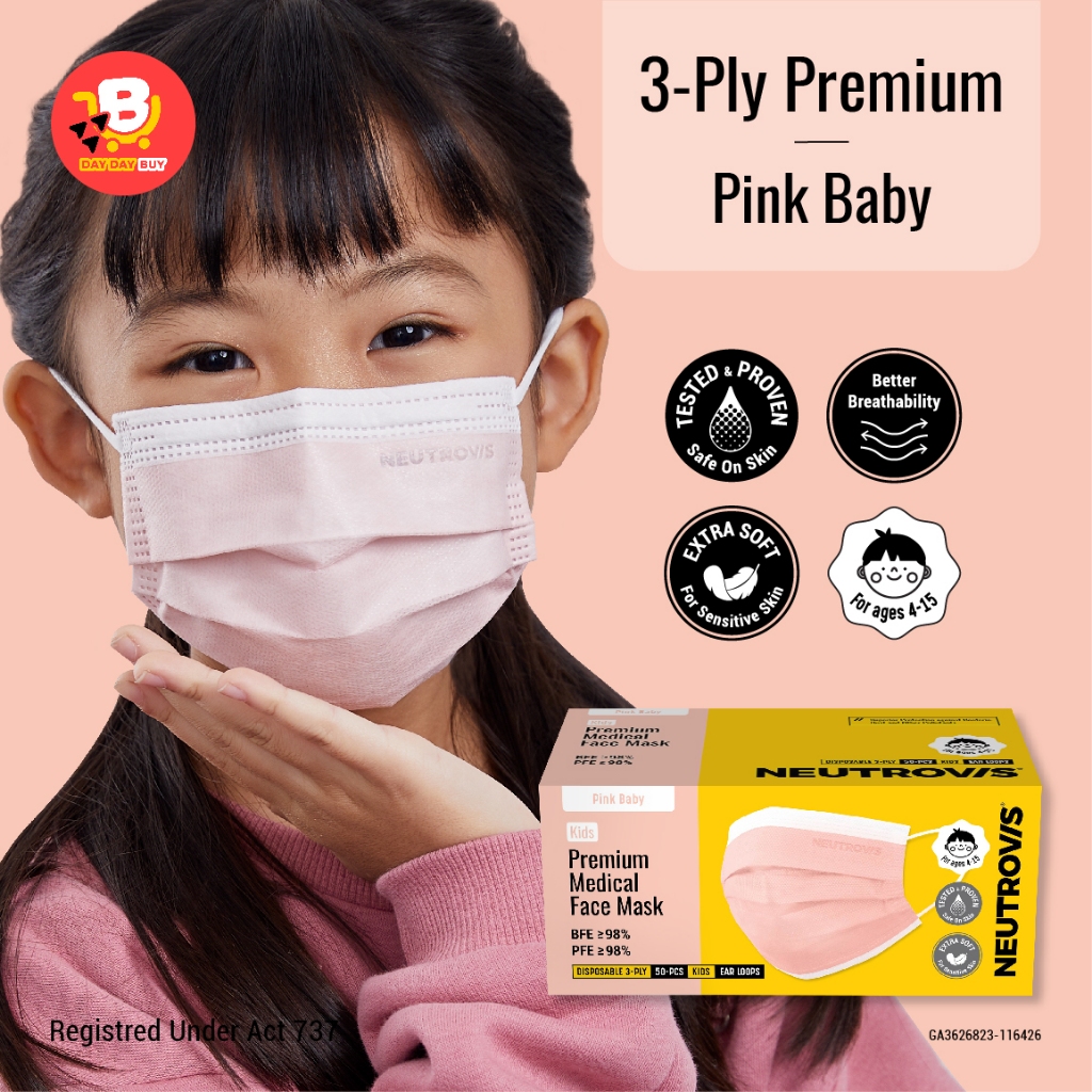 Neutrovis 3-Ply Kids Premium Medical Face Mask 50s - Pink Baby (KIDS ...