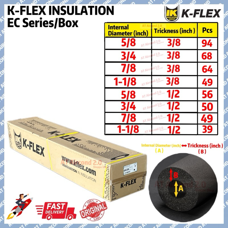 [Box] [Carton] K-FLEX Insulation For Aircond Piping / Pipe Hitam K-flex Kflex 3/8" 1/2" 3/4 ...