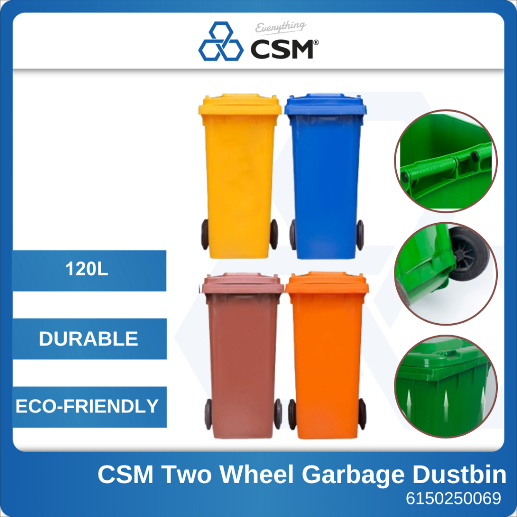 CSM Two Wheel Mobile Garbage Dustbin With Cover Blue Brown Orange ...