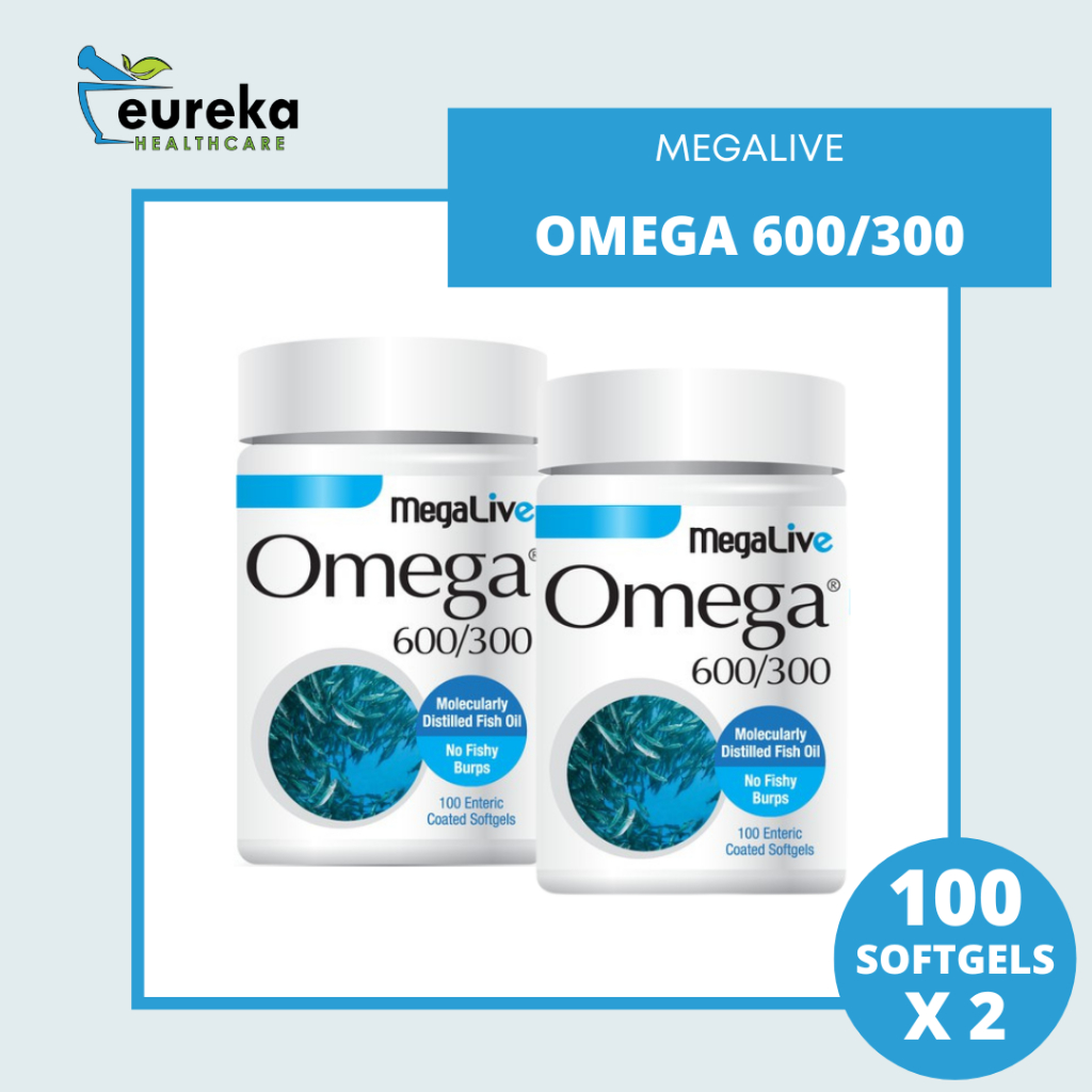 MEGALIVE OMEGA 600/300 ENTERIC COATED SOFTGELS 100'S / 100'S X 2 ...