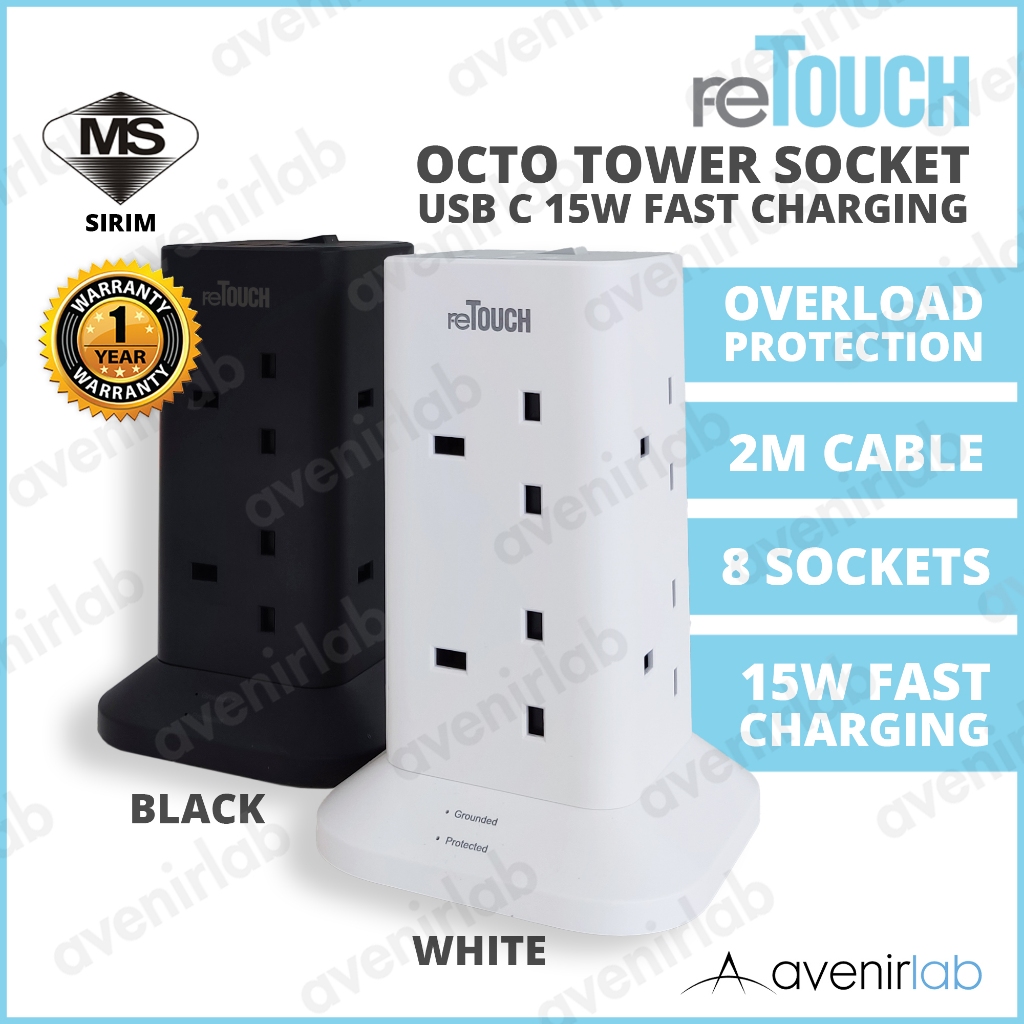 [SIRIM] reTouch Octo Tower Socket with Surge Protection and Overload ...