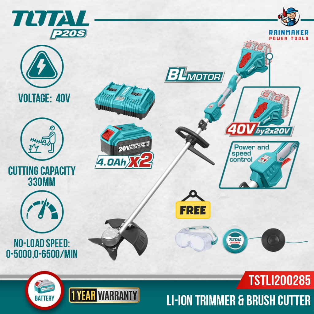 Total Lithium-Ion string trimmer and brush cutter (Brushless) 20+20V 2* ...