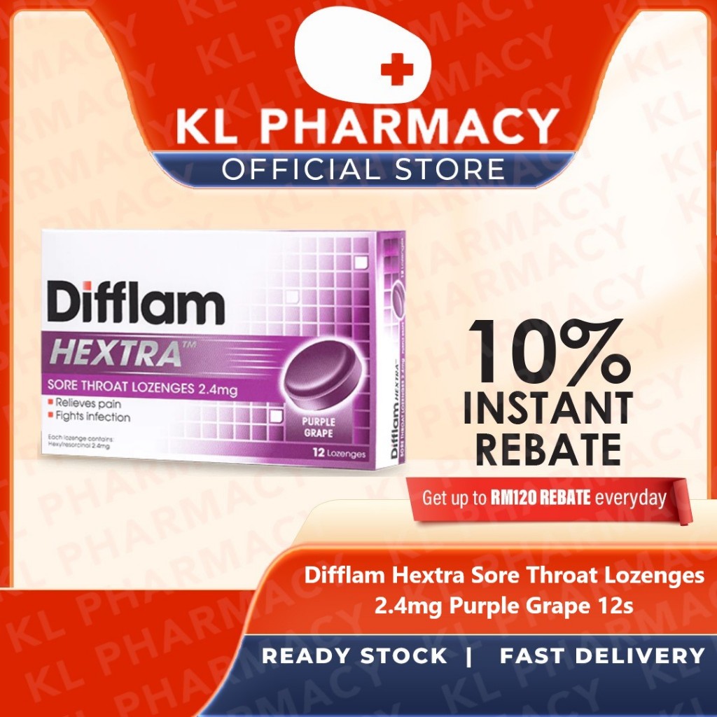 [KLPHARMACY] Difflam Hextra Sore Throat Lozenges 2.4mg Purple Grape 12s ...