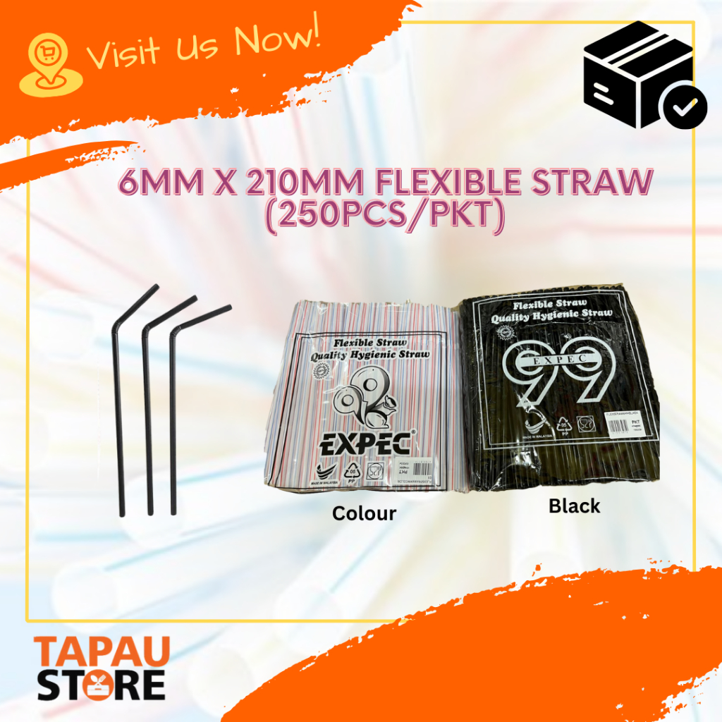 (250PCS) 6mm x 210mm Flexible Straw - Black/Color/White | Shopee Malaysia
