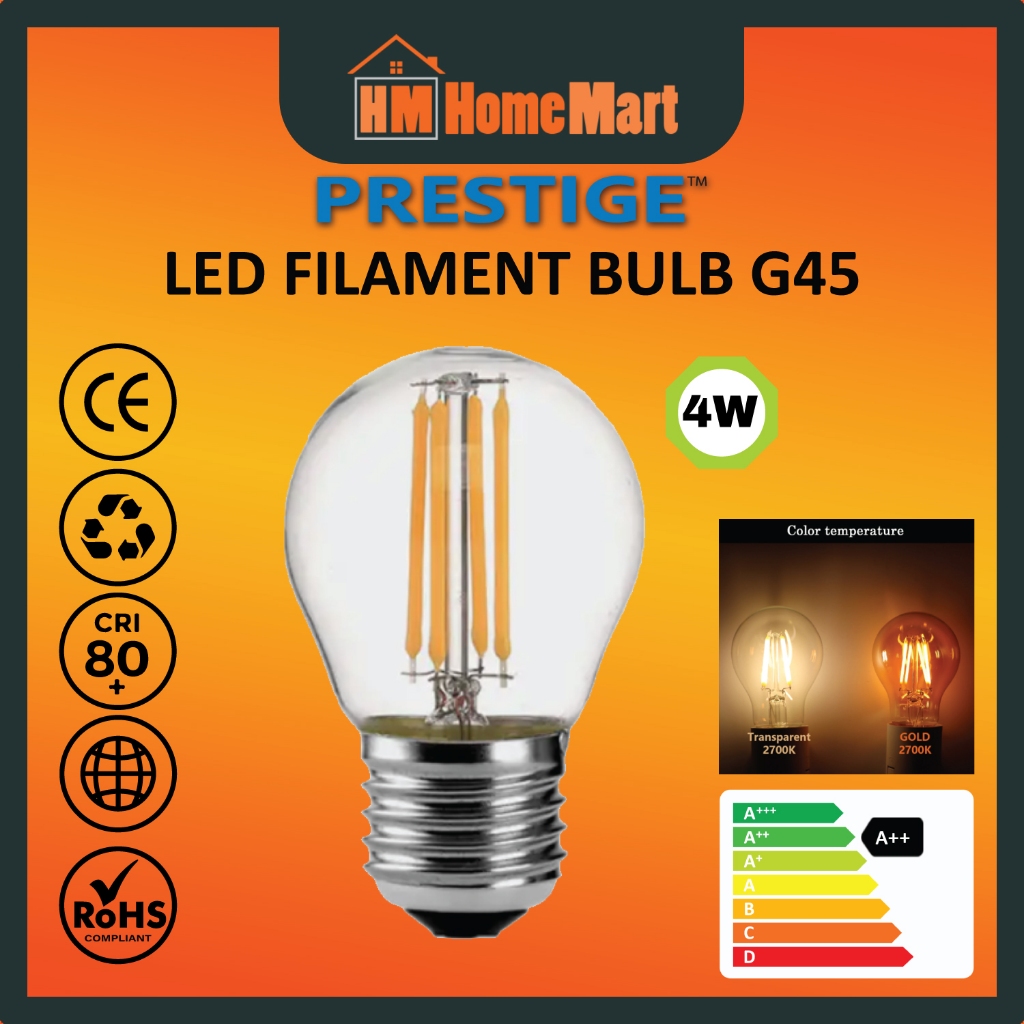 PRESTIGE LED Filament Bulb G45 (4W) (2700K) (1 Year Warranty) | Shopee ...