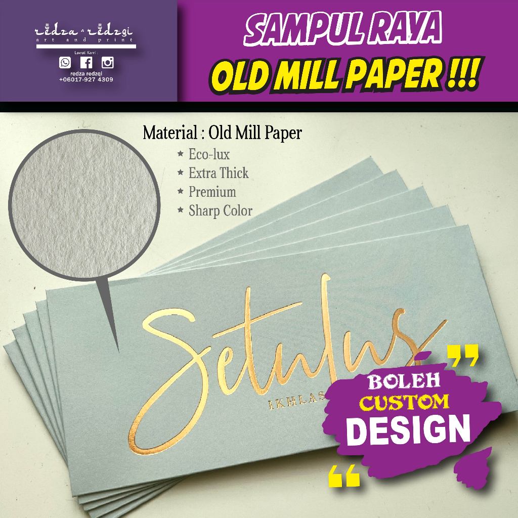 SAMPUL DUIT RAYA OLD MILL PAPER CUSTOM MADE | Shopee Malaysia