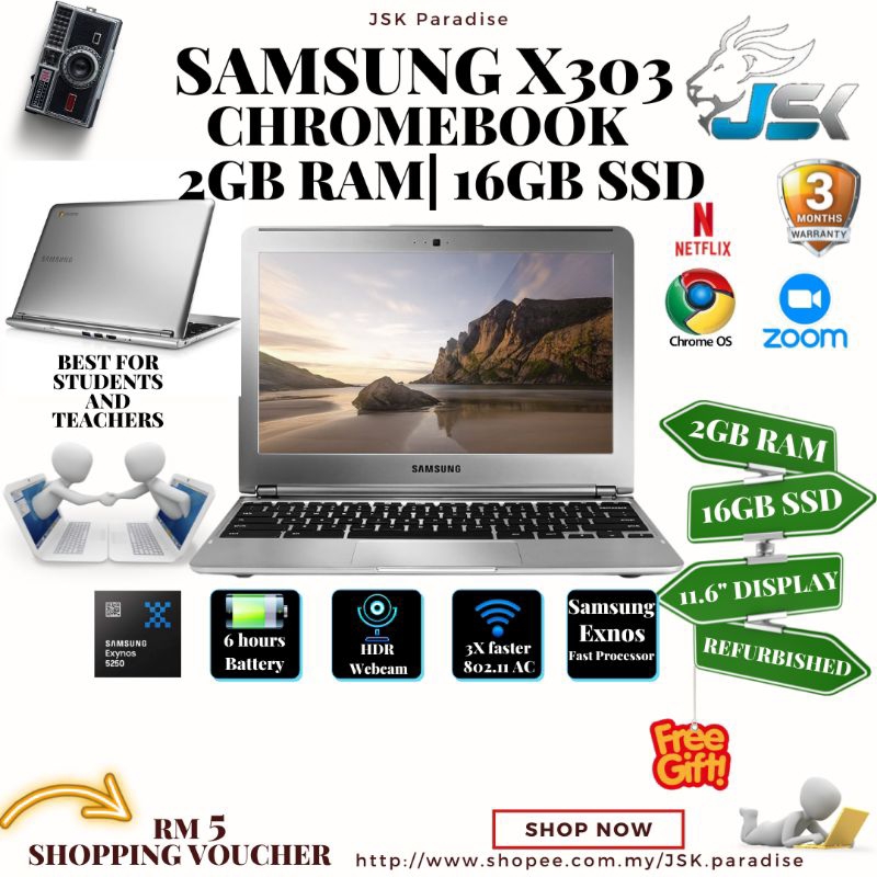 Samsung Chromebook XE303C12-A01 11.6-inch, Exynos 5250, 4GB RAM, 16GB ...