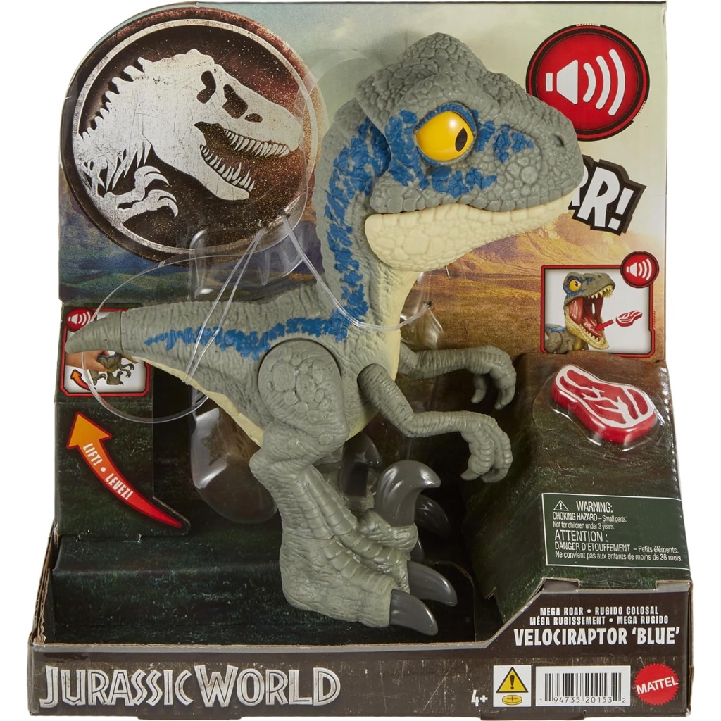 Jurassic World Mega Roar Blue Velociraptor Dinosaur Sound & Stretchable ...