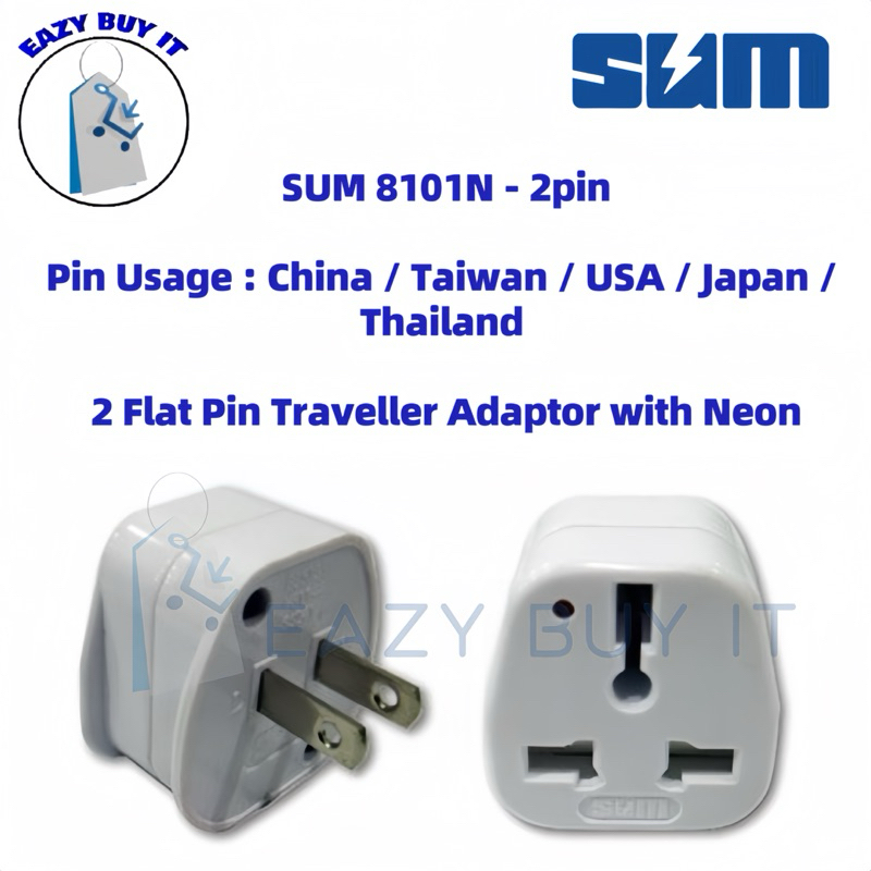 SUM UNIVERSAL [𝟮-𝗣𝗶𝗻] TRAVELER ADAPTOR CONVERTER WITH NEON (𝗨𝗦𝗔, 𝗝𝗔𝗣𝗔𝗡 ...