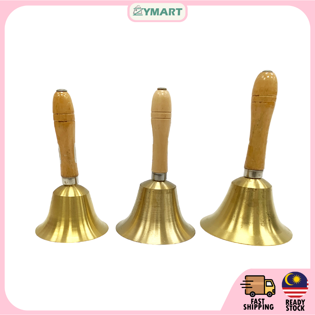Golden Hand Bell with Wooden Handle (Bell Diameter 8cm,9.5cm & 11cm ...