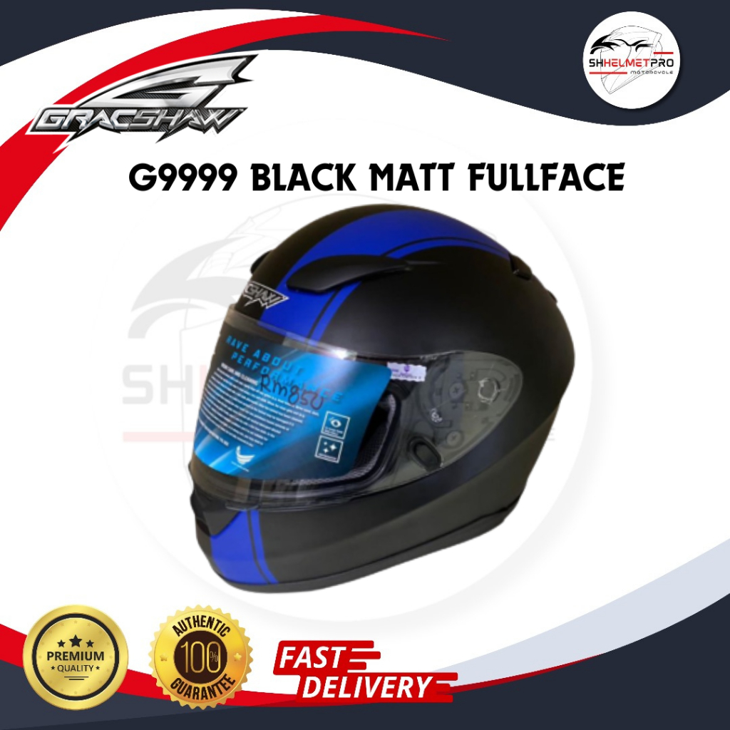 Helmet Gracshaw G9999 Full Face Black Matt [ READY STOCK ] Helmet Full ...
