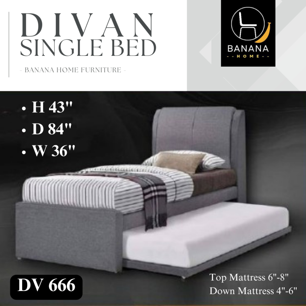 DIVAN SINGLE BED PULL OUT SET GREY (DV666) NO MATTRESS | Shopee Malaysia