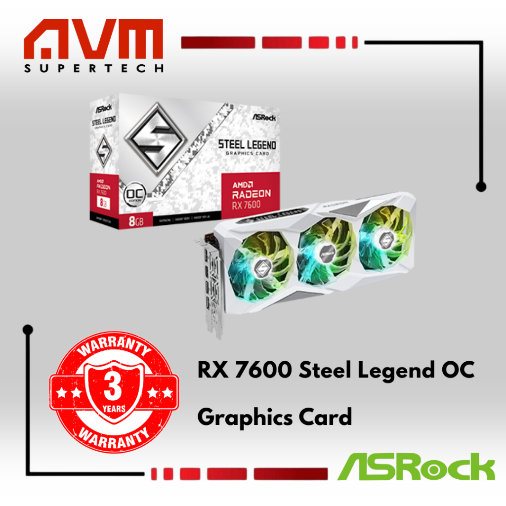 AVM ASROCK AMD Radeon™ RX 7600 Steel Legend 8GB OC GPU Graphics Card ...
