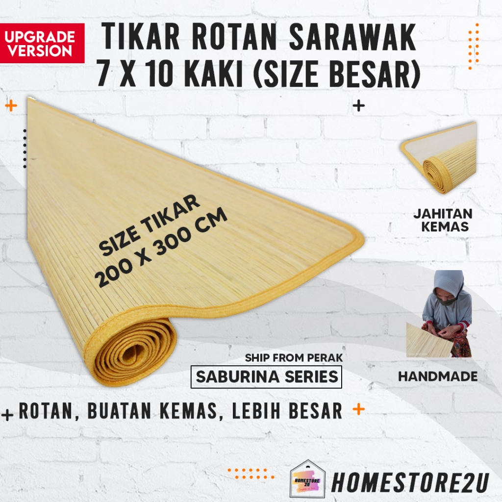 (Size Besar) Tikar rotan sarawak original Saburina 7x10 ft | tikar ...