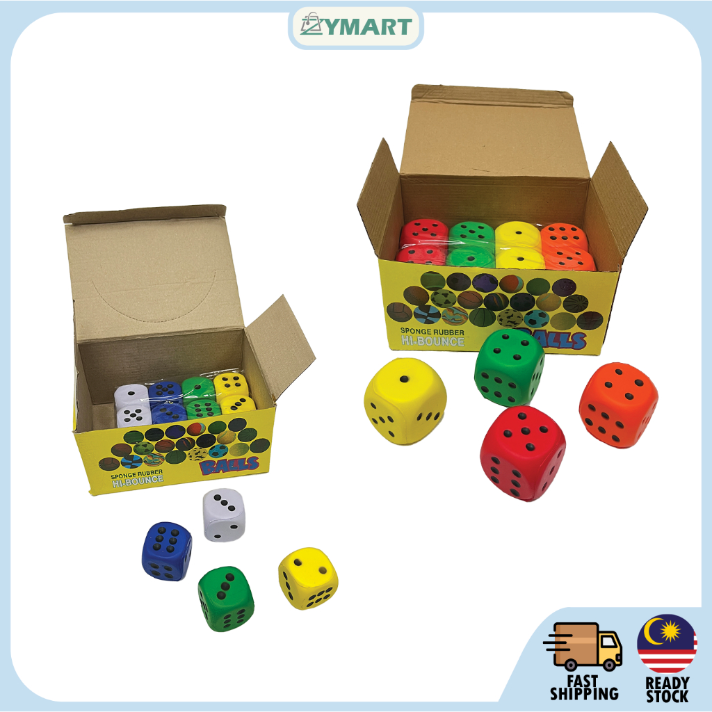 Rubber Sponge Ball (Dice) Assorted Colours (Size:42MM/63MM) | Shopee ...