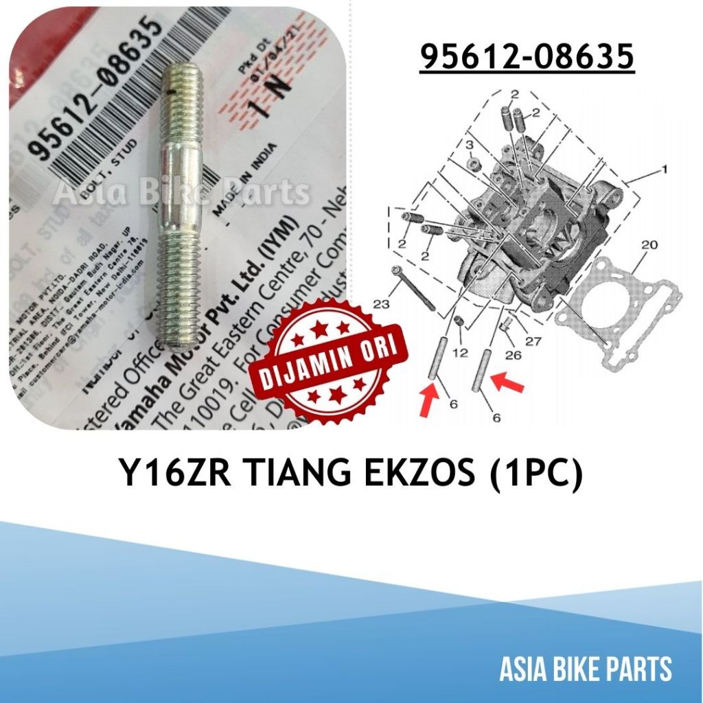 Yamaha Original Y16ZR Exhaust Stud Bolt / Tiang Ekzos - 95612-08635 ...