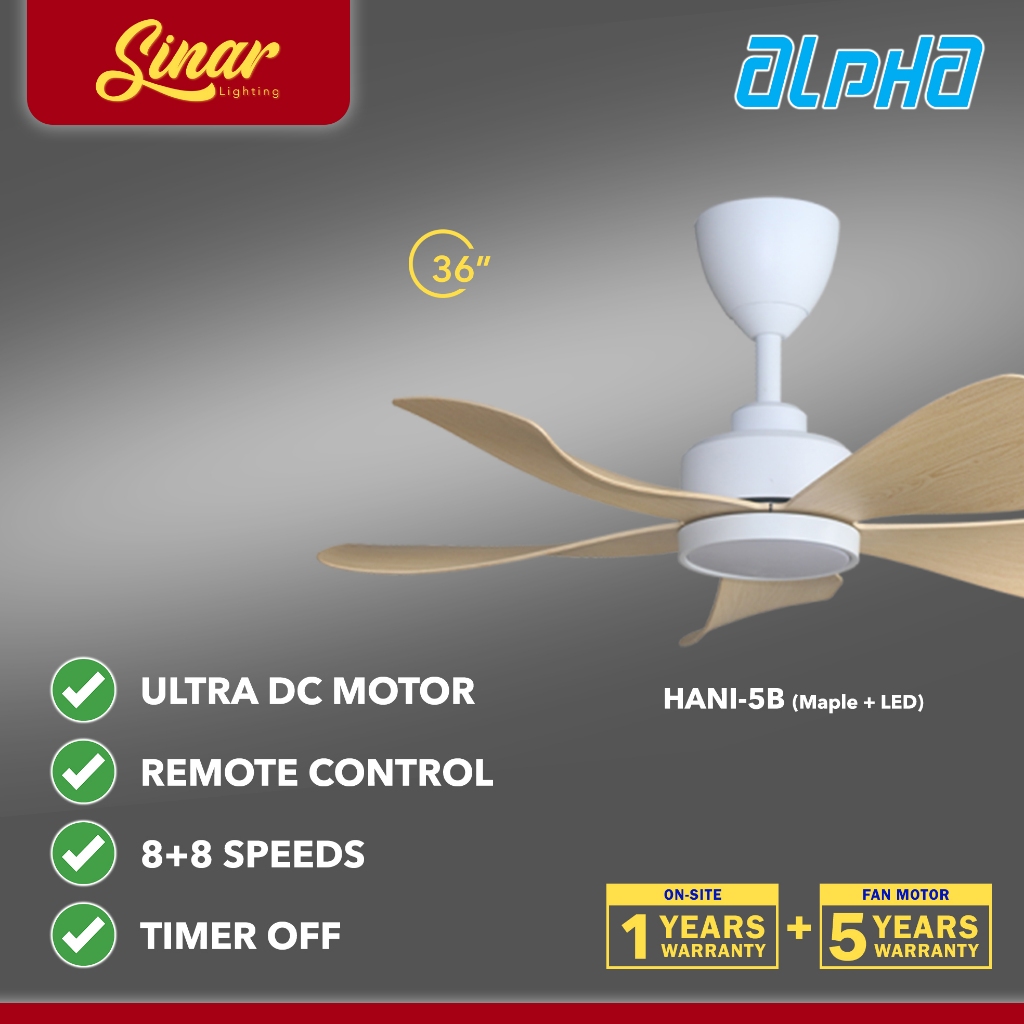 ALPHA FAN HANI DC Motor Remote Control 5 Blades Ceiling Fan / Kipas ...