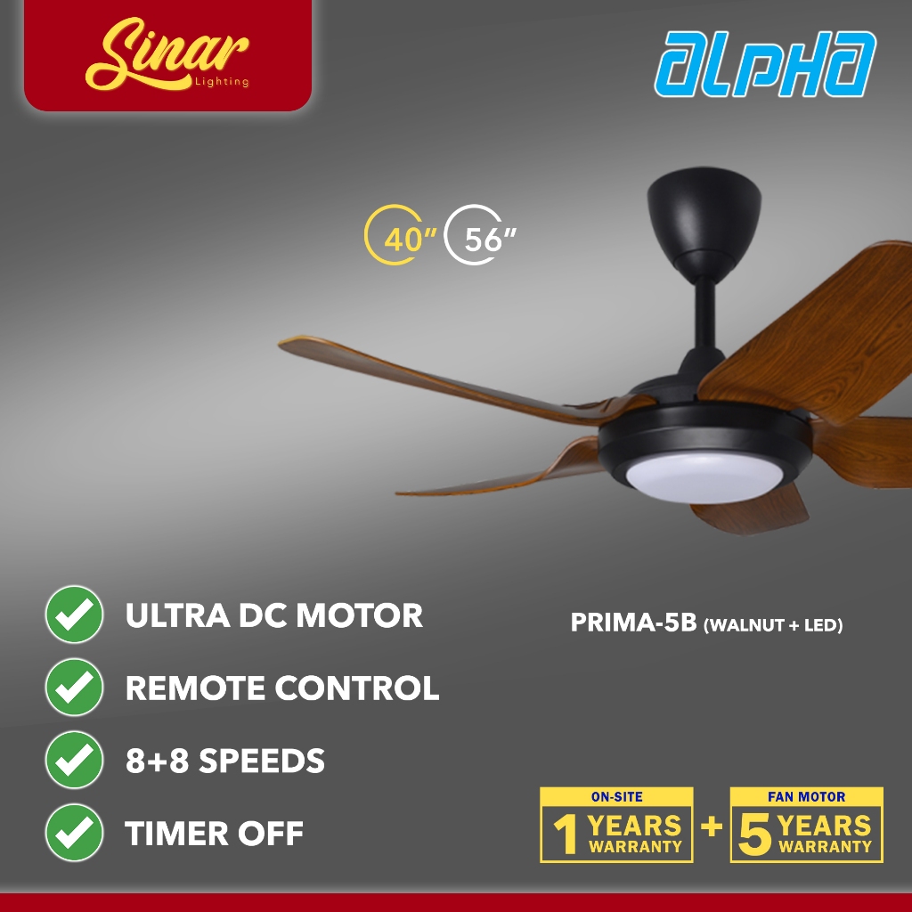 ALPHA FAN PRIMA DC Motor Remote Control 5 Blades Ceiling Fan / Kipas ...