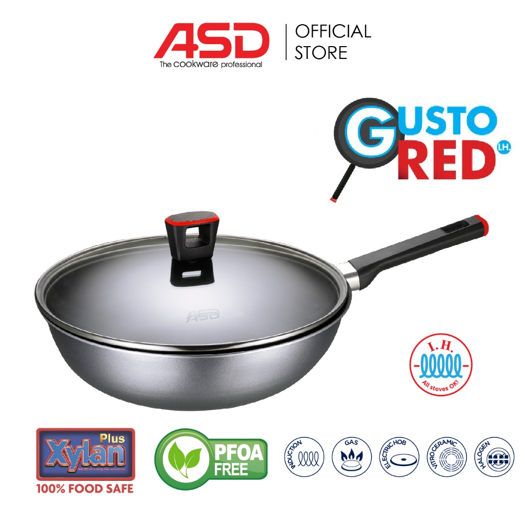 ASD 28CM GUSTO RED INDUCTION DEEP WOK PAN + GLASS COVER / HP8328GL-RDIH ...