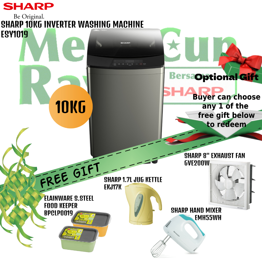 SHARP 10KG FULLY AUTO DD INVERTER TOP LOADING WASHING MACHINE ESY1019 ...