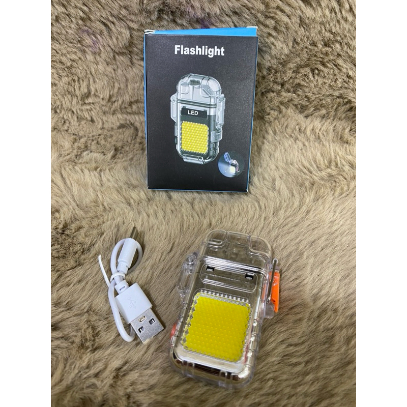 Mini FlashLight With build in electric lighter floodlight rechargable ...
