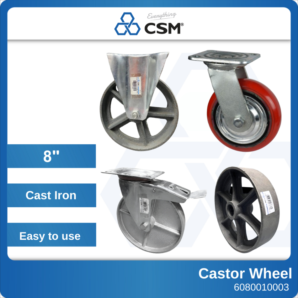 CSM HEAVY DUTY 8" CAST IRON CASTOR WHEEL RIGID SWIVEL BRAKE | Shopee ...