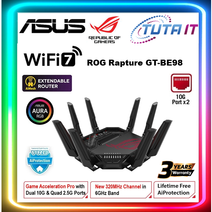 ASUS GT-BE98 Quad-band WiFi 7 (802.11be) Gaming Router, support new ...