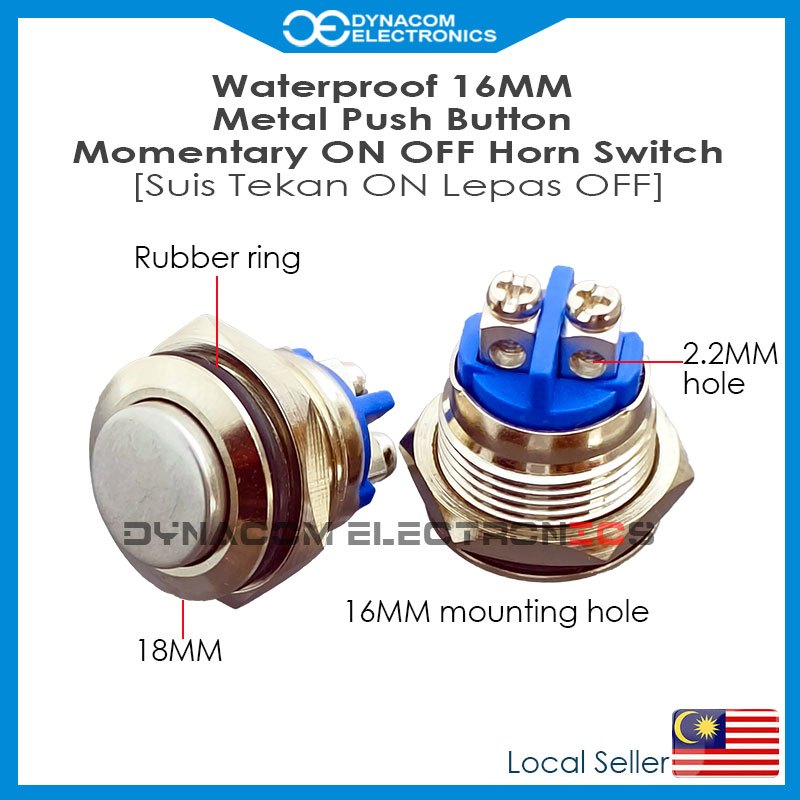 16MM Metal Push Button Momentary ON OFF Horn Switch[Suis Tekan ON Lepas ...