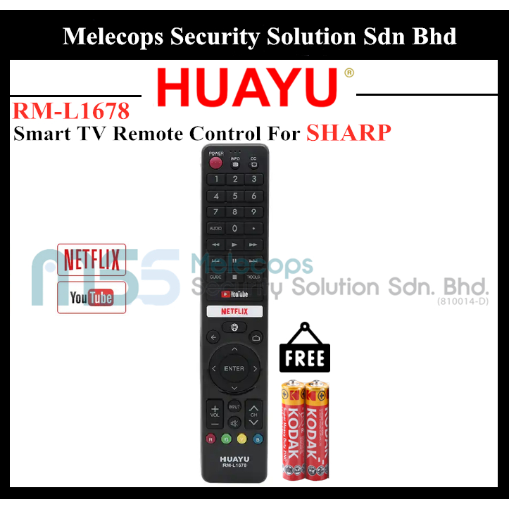 HUAYU Smart TV Android TV Remote Control Replacement For Sharp Aquos With Netflix/Youtube ...