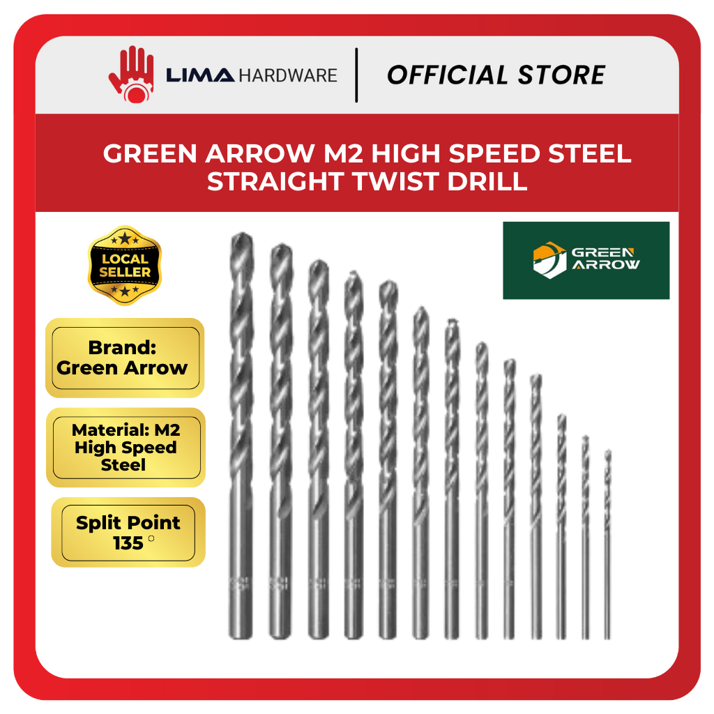 GREEN ARROW M2 HIGH SPEED STEEL STRAIGHT TWIST DRILL, Gerudi Pulih ...