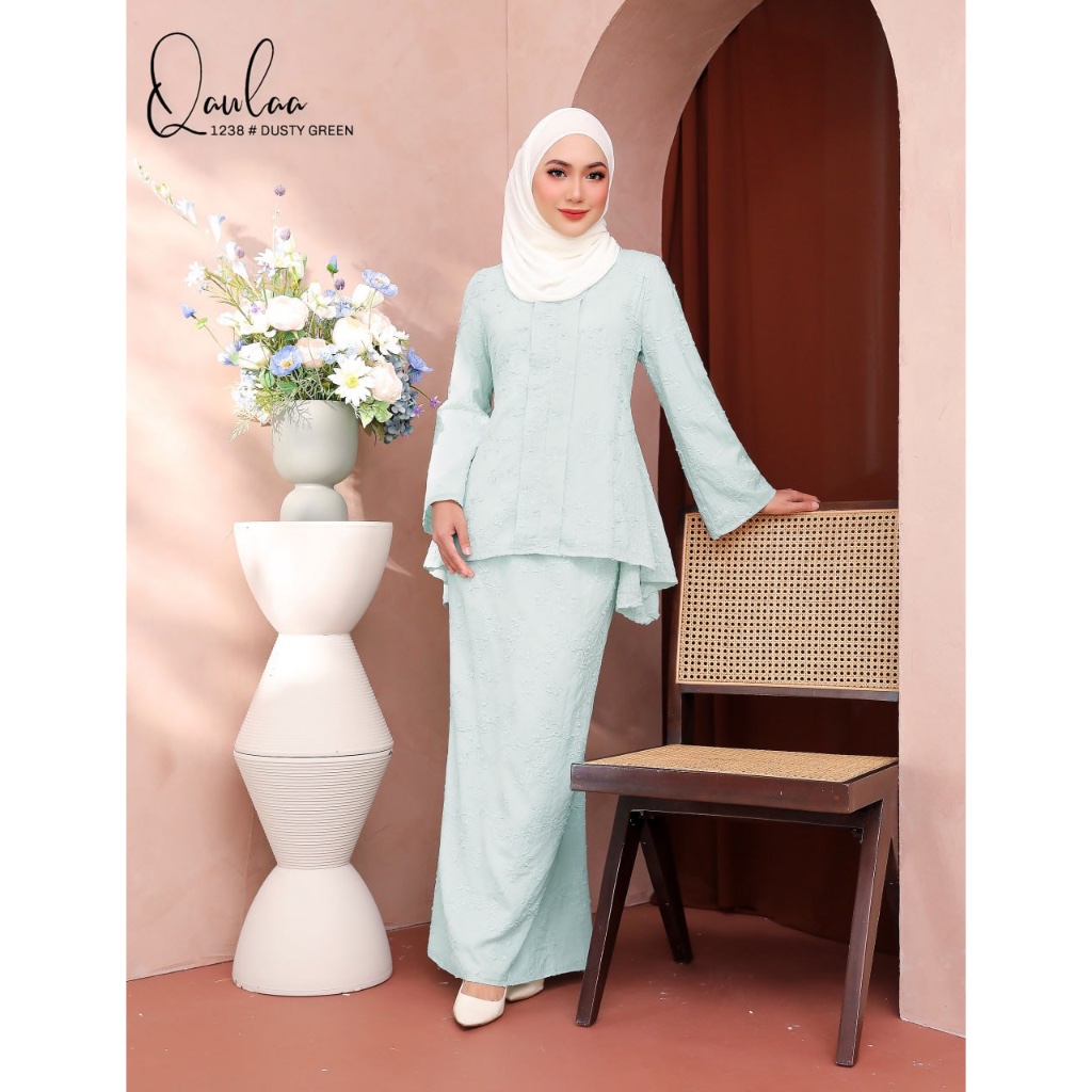 Readystock Qawlaa Kebaya Moden Flower Embroidery Chiffon Full Lining ...