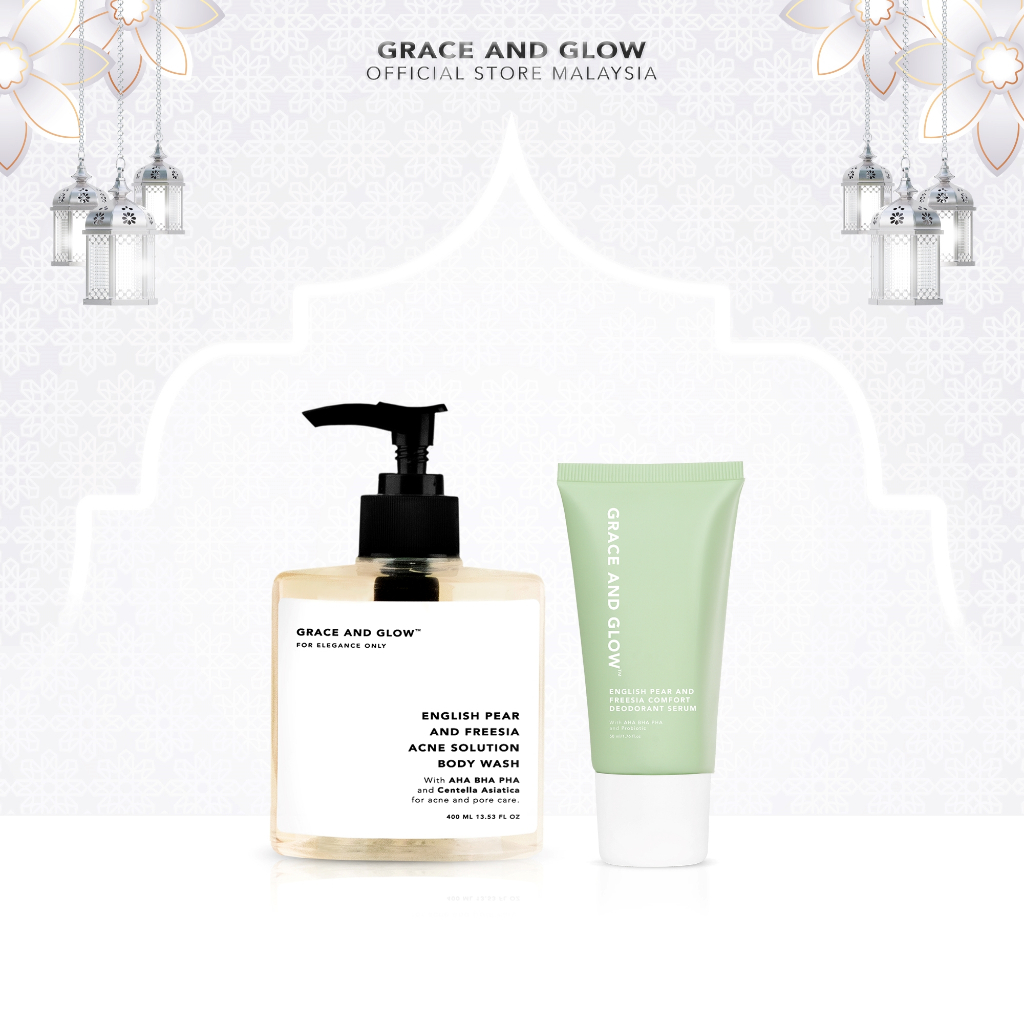 Grace and Glow 2IN1 BUNDLE English Pear & Freesia Body Wash Anti Acne ...