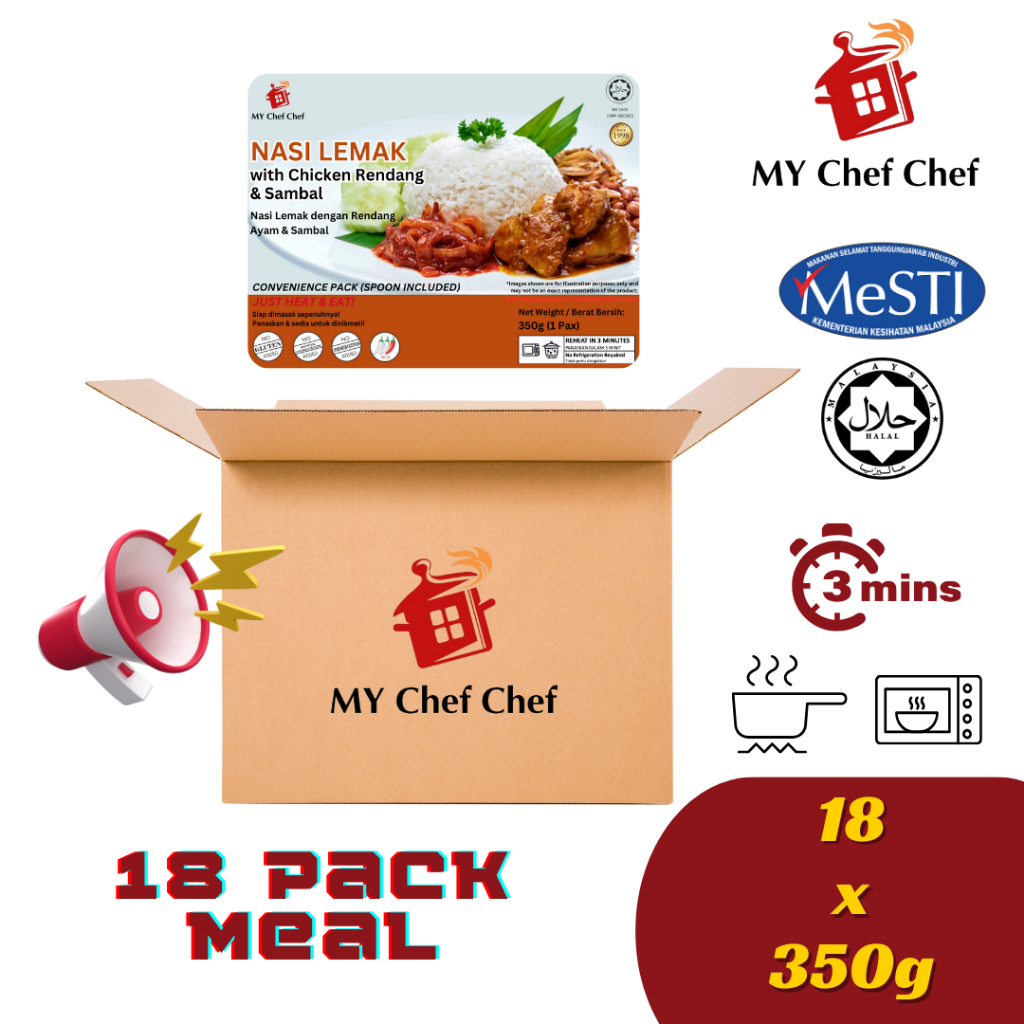 MY CHEF 3-Minute Nasi Lemak With Chicken Rendang & Sambal - 1 Carton (350g x 18) | Shopee Malaysia