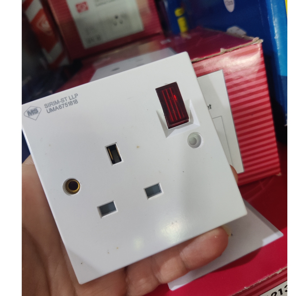 UMS 13A Switch Socket Outlet With NEON 1213A-N Sirim Approved | Shopee ...