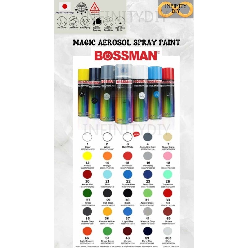 BOSSMAN RAINBOW MAGIC AEROSOL SPRAY PAINT NET 400ML/SPRAY TIN/SPRAY CAT ...