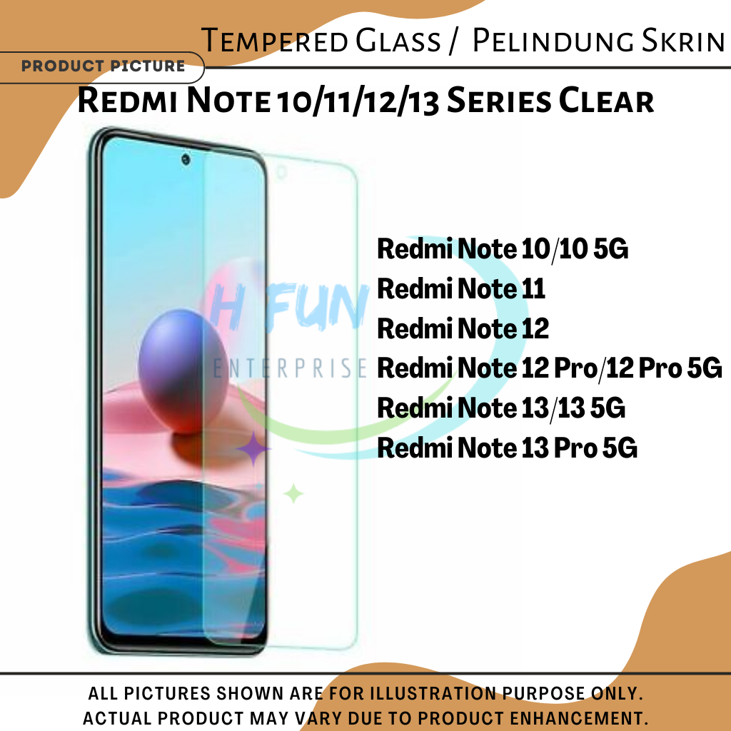 (Kaca) HFE Redmi Note 10/10 5G/11/12/12 Pro/13/13 Pro 5G Clear Pelindung Skrin Tempered Glass ...