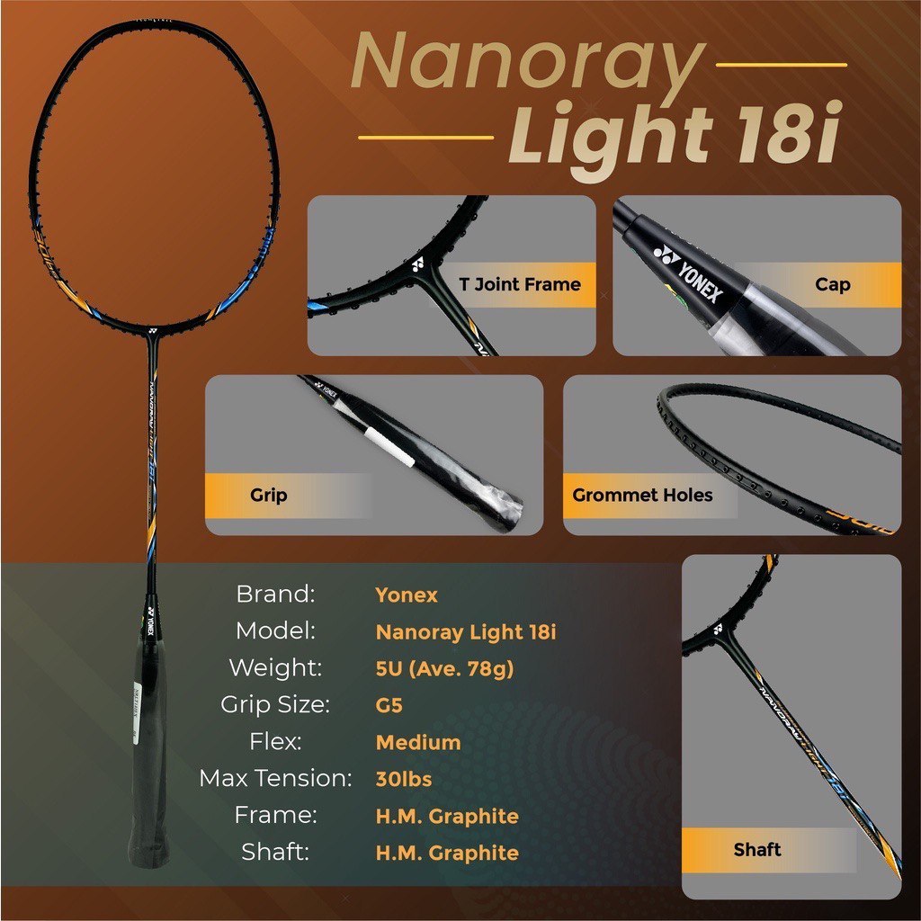ORI YONEX NANORAY LIGHT 18i Racket (MAX 30LBS) 71 Light Racquet Badminton YONEX Raket Badminton ...