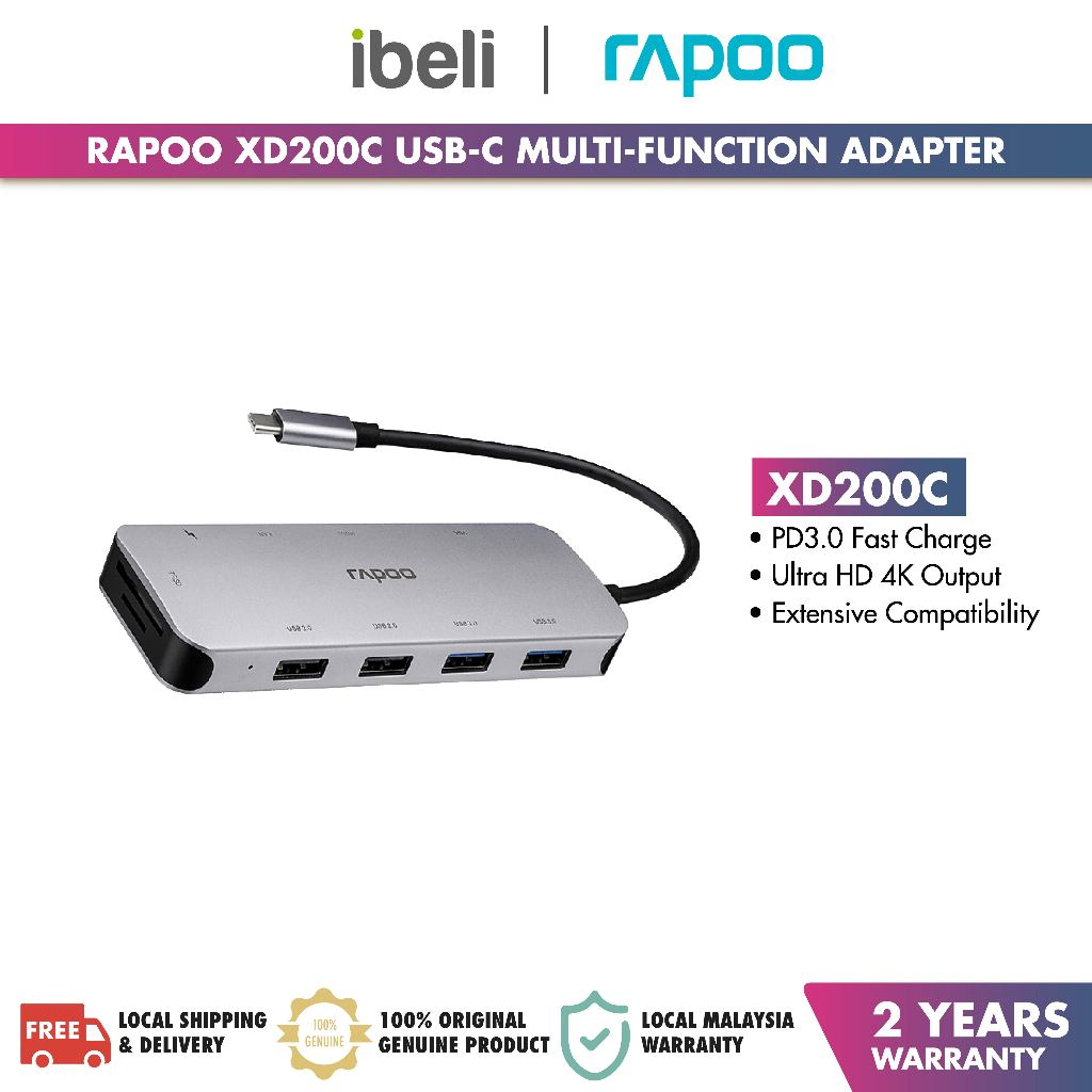 Rapoo XD200C USB-C Multi-Function Adapter 10 in 1 Type C USB Adapter ...